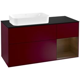 Villeroy & Boch Villeroy und Boch Finion Waschtischunterschrank F282GNHB 120cm, Abdeckplatte black matt, Regal rechts Walnut veneer, Peony Matt