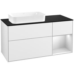Villeroy & Boch Villeroy und Boch Finion Waschtischunterschrank F282MTGF 120cm, Abdeckplatte black matt, Regal rechts White matt lacquer, Glossy white lacquer