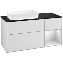 Villeroy & Boch Villeroy und Boch Finion Waschtischunterschrank F282MTMT 120cm, Abdeckplatte black matt, Regal rechts White matt lacquer, White matt lacquer