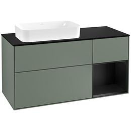 Villeroy & Boch Villeroy und Boch Finion Waschtischunterschrank F282PDGM 120cm, Abdeckplatte black matt, Regal rechts Black matt lacquer, Olive Matt Lacquer