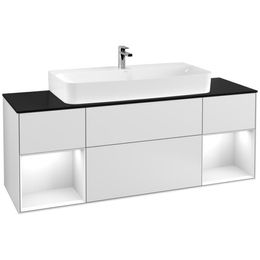 Villeroy & Boch Villeroy und Boch Finion Waschtischunterschrank G212GFMT 160cm, Abdeckplatte black matt, Emotion, Regale Glossy white lacquer, White matt lacquer