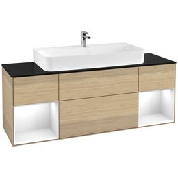 Villeroy & Boch Villeroy und Boch Finion Waschtischunterschrank G212GFPC 160cm, Abdeckplatte black matt, Emotion, Regale Glossy white lacquer, Oak Veneer