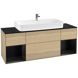 Villeroy & Boch Villeroy und Boch Finion Waschtischunterschrank G212PDPC 160cm, Abdeckplatte black matt, Emotion, Regale Black matt lacquer, Oak Veneer