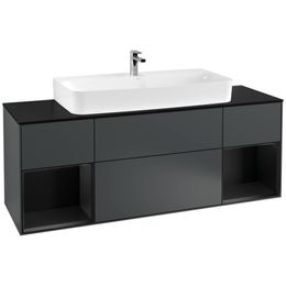 Villeroy & Boch Villeroy und Boch Finion Waschtischunterschrank G212PDHG 160cm, Abdeckplatte black matt, Emotion, Regale Black matt lacquer, Midnight Blue Matt Lacquer