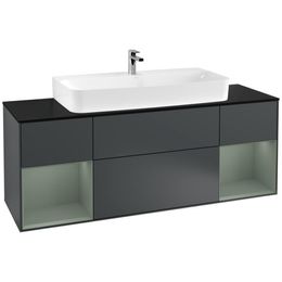 Villeroy & Boch Villeroy und Boch Finion Waschtischunterschrank G212GMHG 160cm, Abdeckplatte black matt, Emotion, Regale Olive matt lacquer, Midnight Blue Matt Lacquer