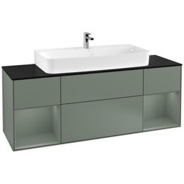 Villeroy & Boch Villeroy und Boch Finion Waschtischunterschrank G212GMGM 160cm, Abdeckplatte black matt, Emotion, Regale Olive matt lacquer, Olive Matt Lacquer