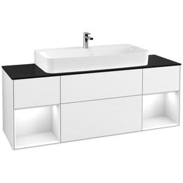 Villeroy & Boch Villeroy und Boch Finion Waschtischunterschrank F212GFGF 160cm, Abdeckplatte black matt, Regale Glossy white lacquer, Glossy white lacquer
