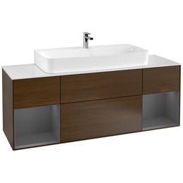 Villeroy & Boch Villeroy und Boch Finion Waschtischunterschrank G211GKGN 160cm, Abdeckplatte white matt, Emotion, Regale Anthracite matt lacquer, Walnut veneer