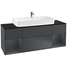Villeroy & Boch Villeroy und Boch Finion Waschtischunterschrank F212HGHG 160cm, Abdeckplatte black matt, Regale Midnight matt lacquer, Midnight Blue Matt Lacquer