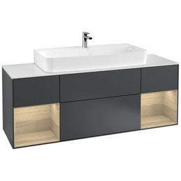 Villeroy & Boch Villeroy und Boch Finion Waschtischunterschrank F211PCHG 160cm, Abdeckplatte white matt, Regale Oak Veneer, Midnight Blue Matt Lacquer