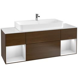 Villeroy & Boch Villeroy und Boch Finion Waschtischunterschrank F211MTGN 160cm, Abdeckplatte white matt, Regale White matt lacquer, Walnut veneer