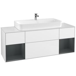Villeroy & Boch Villeroy und Boch Finion Waschtischunterschrank F211HGGF 160cm, Abdeckplatte white matt, Regale Midnight matt lacquer, Glossy white lacquer