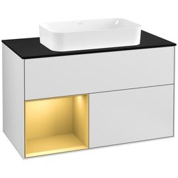 Villeroy & Boch Villeroy und Boch Finion Waschtischunterschrank F242HFMT 100x60,3cm, Abdeckplatte black matt, Regal links Gold matt, White matt lacquer