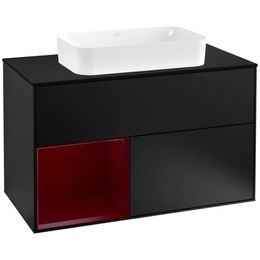 Villeroy & Boch Villeroy und Boch Finion Waschtischunterschrank F242HBPD 100x60,3cm, Abdeckplatte black matt, Regal links Peony, Black matt lacquer