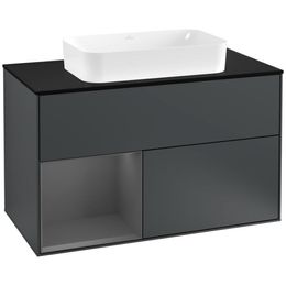 Villeroy & Boch Villeroy und Boch Finion Waschtischunterschrank F242GKHG 100x60,3cm, Abdeckplatte black matt, Regal links Anthracite matt, Midnight Blue Matt Lacquer