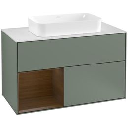 Villeroy & Boch Villeroy und Boch Finion Waschtischunterschrank G241GNGM 100cm, Abdeckplatte white matt, Emotion, Regal links Walnut veneer, Olive Matt Lacquer