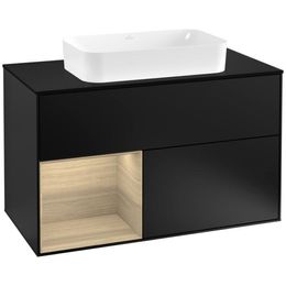 Villeroy & Boch Villeroy und Boch Finion Waschtischunterschrank F242PCPD 100x60,3cm, Abdeckplatte black matt, Regal links Oak Veneer, Black matt lacquer