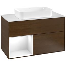 Villeroy & Boch Villeroy und Boch Finion Waschtischunterschrank G241GFGN 100cm, Abdeckplatte white matt, Emotion, Regal links Glossy white lacquer, Walnut veneer