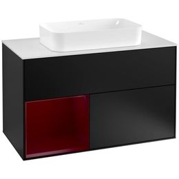 Villeroy & Boch Villeroy und Boch Finion Waschtischunterschrank G241HBPD 100cm, Abdeckplatte white matt, Emotion, Regal links Peony, Black matt lacquer