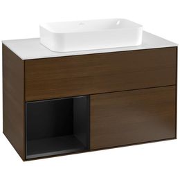 Villeroy & Boch Villeroy und Boch Finion Waschtischunterschrank G241PDGN 100cm, Abdeckplatte white matt, Emotion, Regal links Black matt lacquer, Walnut veneer