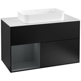 Villeroy & Boch Villeroy und Boch Finion Waschtischunterschrank G241HGPD 100cm, Abdeckplatte white matt, Emotion, Regal links Midnight Blue Matt Lacquer, Black matt lacquer