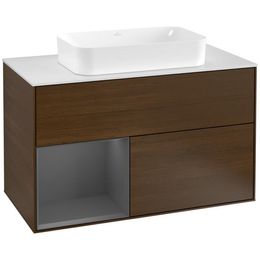 Villeroy & Boch Villeroy und Boch Finion Waschtischunterschrank F241GKGN 100x60,3cm, Abdeckplatte white matt, Regal links Anthracite matt, Walnut veneer