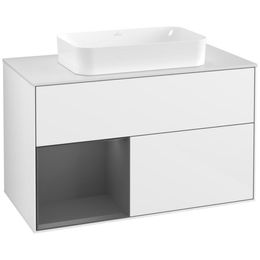 Villeroy & Boch Villeroy und Boch Finion Waschtischunterschrank F241GKGF 100x60,3cm, Abdeckplatte white matt, Regal links Anthracite matt, Glossy white lacquer