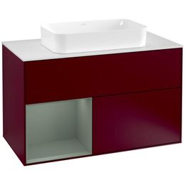 Villeroy & Boch Villeroy und Boch Finion Waschtischunterschrank F241GMHB 100x60,3cm, Abdeckplatte white matt, Regal links Olive Matt Lacquer, Peony Matt