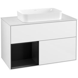 Villeroy & Boch Villeroy und Boch Finion Waschtischunterschrank F241PDGF 100x60,3cm, Abdeckplatte white matt, Regal links Black matt lacquer, Glossy white lacquer