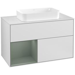 Villeroy & Boch Villeroy und Boch Finion Waschtischunterschrank F241GMMT 100x60,3cm, Abdeckplatte white matt, Regal links Olive Matt Lacquer, White matt lacquer