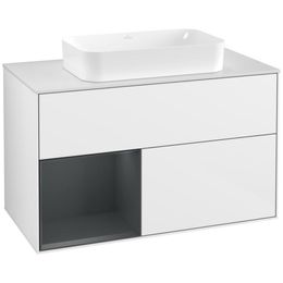 Villeroy & Boch Villeroy und Boch Finion Waschtischunterschrank F241HGGF 100x60,3cm, Abdeckplatte white matt, Regal links Midnight Blue Matt Lacquer, Glossy white lacquer