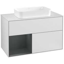 Villeroy & Boch Villeroy und Boch Finion Waschtischunterschrank F241HGMT 100x60,3cm, Abdeckplatte white matt, Regal links Midnight Blue Matt Lacquer, White matt lacquer