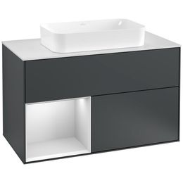 Villeroy & Boch Villeroy und Boch Finion Waschtischunterschrank F241MTHG 100x60,3cm, Abdeckplatte white matt, Regal links White matt lacquer, Midnight Blue Matt Lacquer