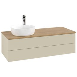 Villeroy & Boch Villeroy und Boch Antao Waschtisch-Unterschrank L22051HJ mit Beleuchtung, 120x36x50cm, Hahnloch, Waschbeckenplattenfarbe honey oak, silk grey matt lacquer