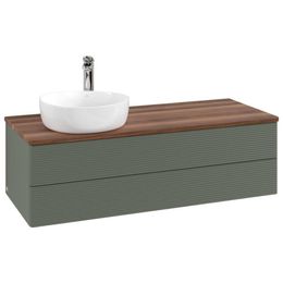 Villeroy & Boch Villeroy und Boch Antao Waschtisch-Unterschrank K22152HL 120x36x50cm, Hahnloch, Waschbeckenplattenfarbe warm walnut, leaf green matt lacquer
