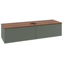 Villeroy & Boch Villeroy und Boch Antao Waschtisch-Unterschrank L36152HL mit Beleuchtung mit Struktur, 160x36x50cm, Hahnlochbohrung, Waschbeckenplattenfarbe warm walnut, leaf green matt lacquer