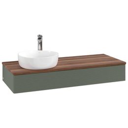 Villeroy & Boch Villeroy und Boch Antao Waschtisch-Unterschrank L11152HL 120x19x50cm, Hahnloch, Waschbeckenplattenfarbe warm walnut, leaf green matt lacquer