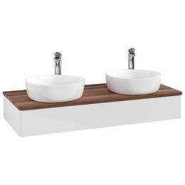 Villeroy & Boch Villeroy und Boch Antao Waschtisch-Unterschrank K13052GF 120x19x50cm, Hahnloch, Waschbeckenplattenfarbe warm walnut, glossy white lacquer