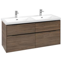Villeroy & Boch Villeroy und Boch Subway 3.0 Waschtisch-Unterschrank C568L1VH 127,2x56,6x47,8cm, mit LED/Griff Volcano black, arizona oak