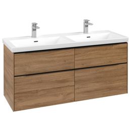 Villeroy & Boch Villeroy und Boch Subway 3.0 Waschtisch-Unterschrank C568L1RH 127,2x56,6x47,8cm, mit LED/Griff Volcano black, kansas oak