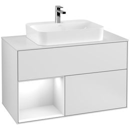 Villeroy & Boch Villeroy und Boch Finion Waschtischunterschrank G361GFMT 100cm, Abdeckplatte white matt, Emotion, Regal links Glossy white lacquer, White matt lacquer