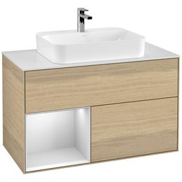 Villeroy & Boch Villeroy und Boch Finion Waschtischunterschrank G361MTPC 100cm, Abdeckplatte white matt, Emotion, Regal links White matt lacquer, Oak Veneer