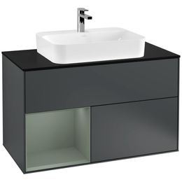 Villeroy & Boch Villeroy und Boch Finion Waschtischunterschrank F362GMHG 100cm, Abdeckplatte black matt, Regal links Olive Matt Lacquer, Midnight Blue Matt Lacquer