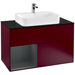 Villeroy & Boch Villeroy und Boch Finion Waschtischunterschrank F362HGHB 100cm, Abdeckplatte black matt, Regal links Midnight Blue Matt Lacquer, Peony Matt