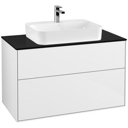 Villeroy & Boch Villeroy und Boch Finion Waschtischunterschrank G35200GF 100x60,3cm, Emotion, Abdeckplatte black matt, Glossy white lacquer
