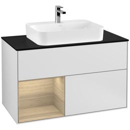 Villeroy & Boch Villeroy und Boch Finion Waschtischunterschrank F362PCMT 100cm, Abdeckplatte black matt, Regal links Oak Veneer, White matt lacquer