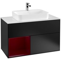 Villeroy & Boch Villeroy und Boch Finion Waschtischunterschrank F361HBPD 100cm, Abdeckplatte white matt, Regal links Peony, Black matt lacquer