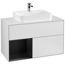 Villeroy & Boch Villeroy und Boch Finion Waschtischunterschrank F361PDMT 100cm, Abdeckplatte white matt, Regal links Black matt lacquer, White matt lacquer
