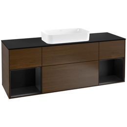 Villeroy & Boch Villeroy und Boch Finion Waschtischunterschrank G332PDGN 160cm, Abdeckplatte black matt, Emotion, Regale Black matt lacquer, Walnut veneer