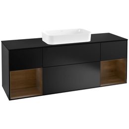 Villeroy & Boch Villeroy und Boch Finion Waschtischunterschrank F332GNPD 160x60,3cm, Abdeckplatte black matt, Regale Walnut veneer, Black matt lacquer